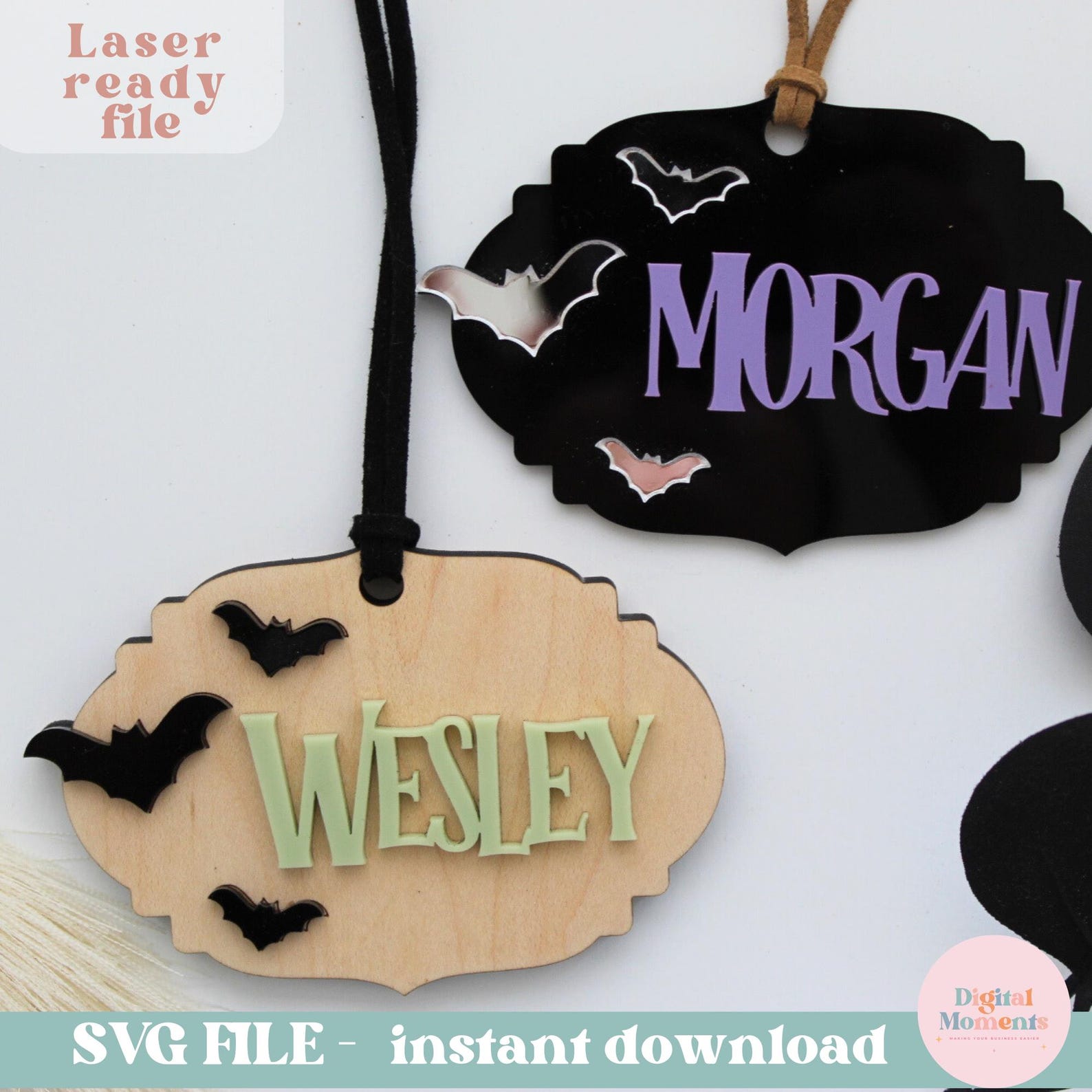 Bat Name Tag Svg, Gift Tag Svg, Basket Tag Svg, Halloween Tag, Svg, Bat ...