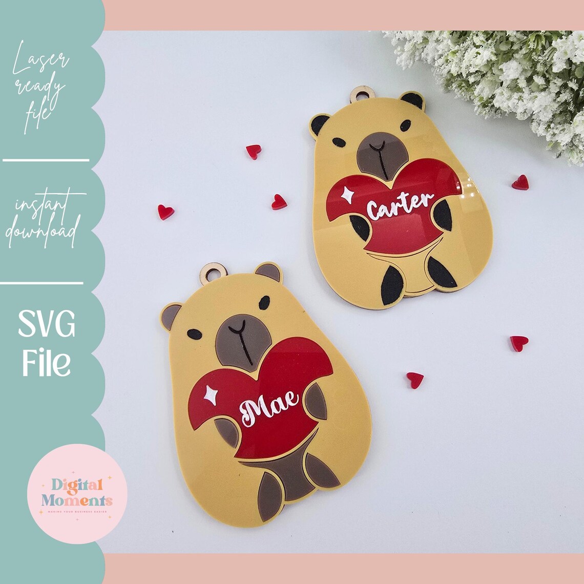 Capybara Name Tag Svg, Capybara Valentine's Day Tag Svg, Capibara Svg ...