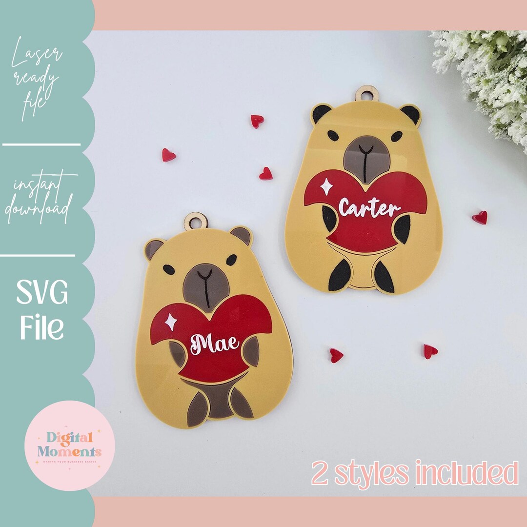 Capybara Name Tag Svg, Capybara Valentine's Day Tag Svg, Capibara Svg ...