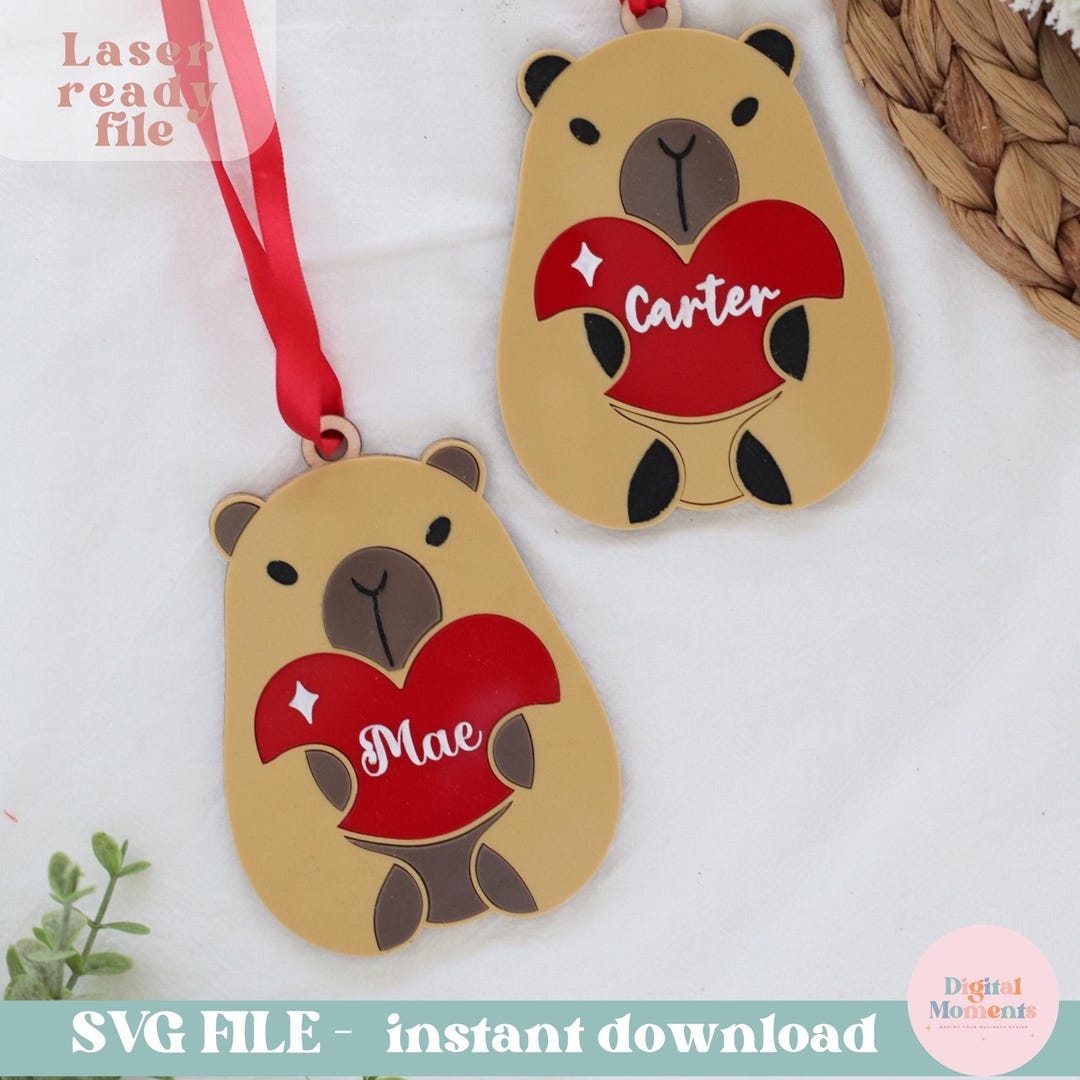 Capybara Name Tag Svg, Capybara Valentine's Day Tag Svg, Capibara Svg ...