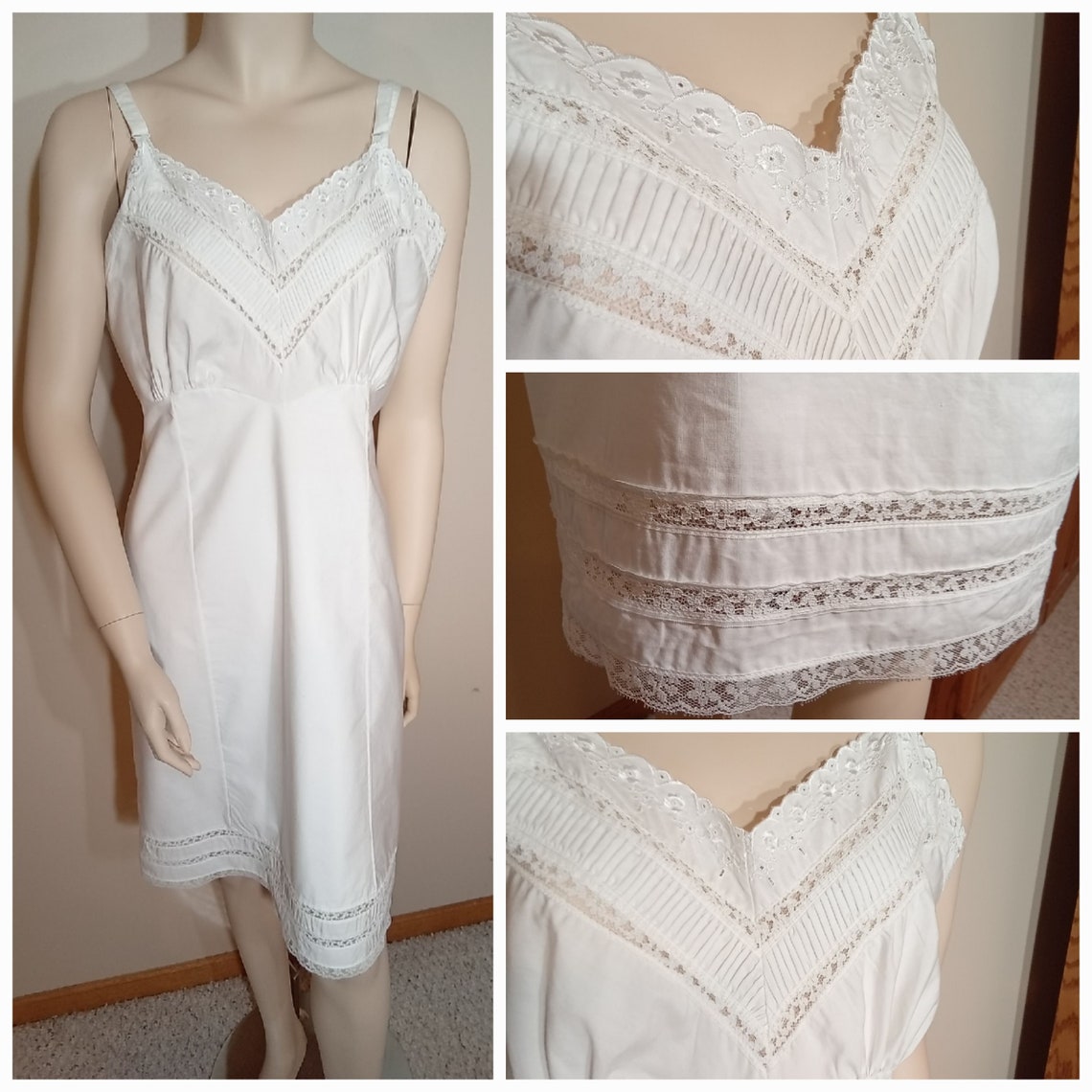 Women's Vintage Cotton Full Slip, 70's Cotton Slip, Vintage Full Slip ...