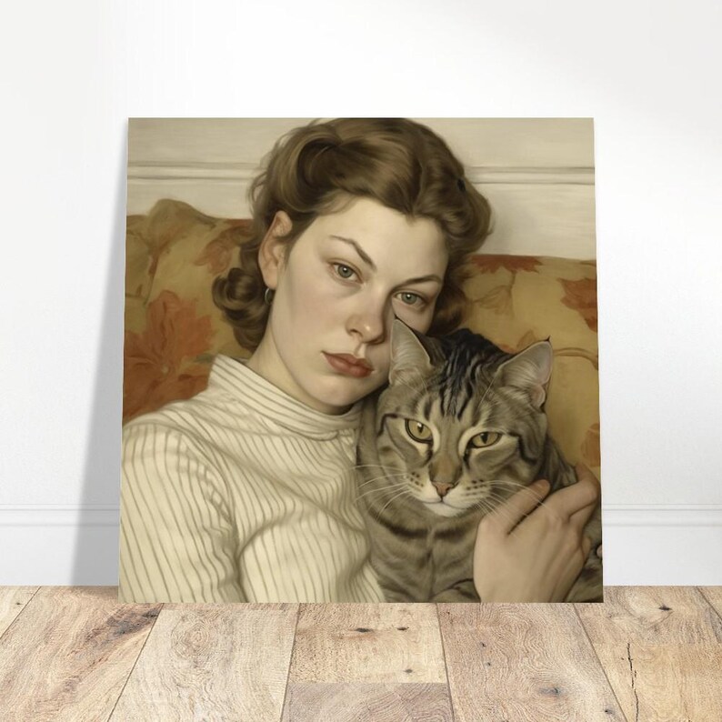 Woman With Cat Art Print: Lucian Freud Style Portrait - Etsy UK