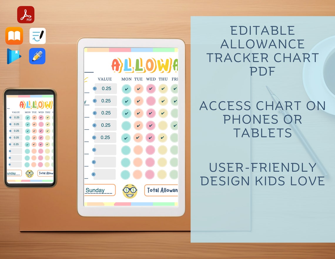 Allowance Tracker for Kids Editable Allowance Chart Editable Chore ...