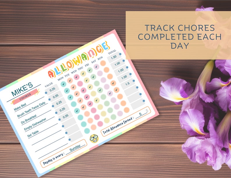 Allowance Tracker for Kids Editable Allowance Chart Editable Chore ...