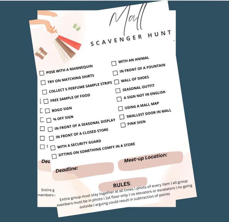 Scavenger Hunt Shopping Mall Spree Tween Teen Birthday Games Adventure ...