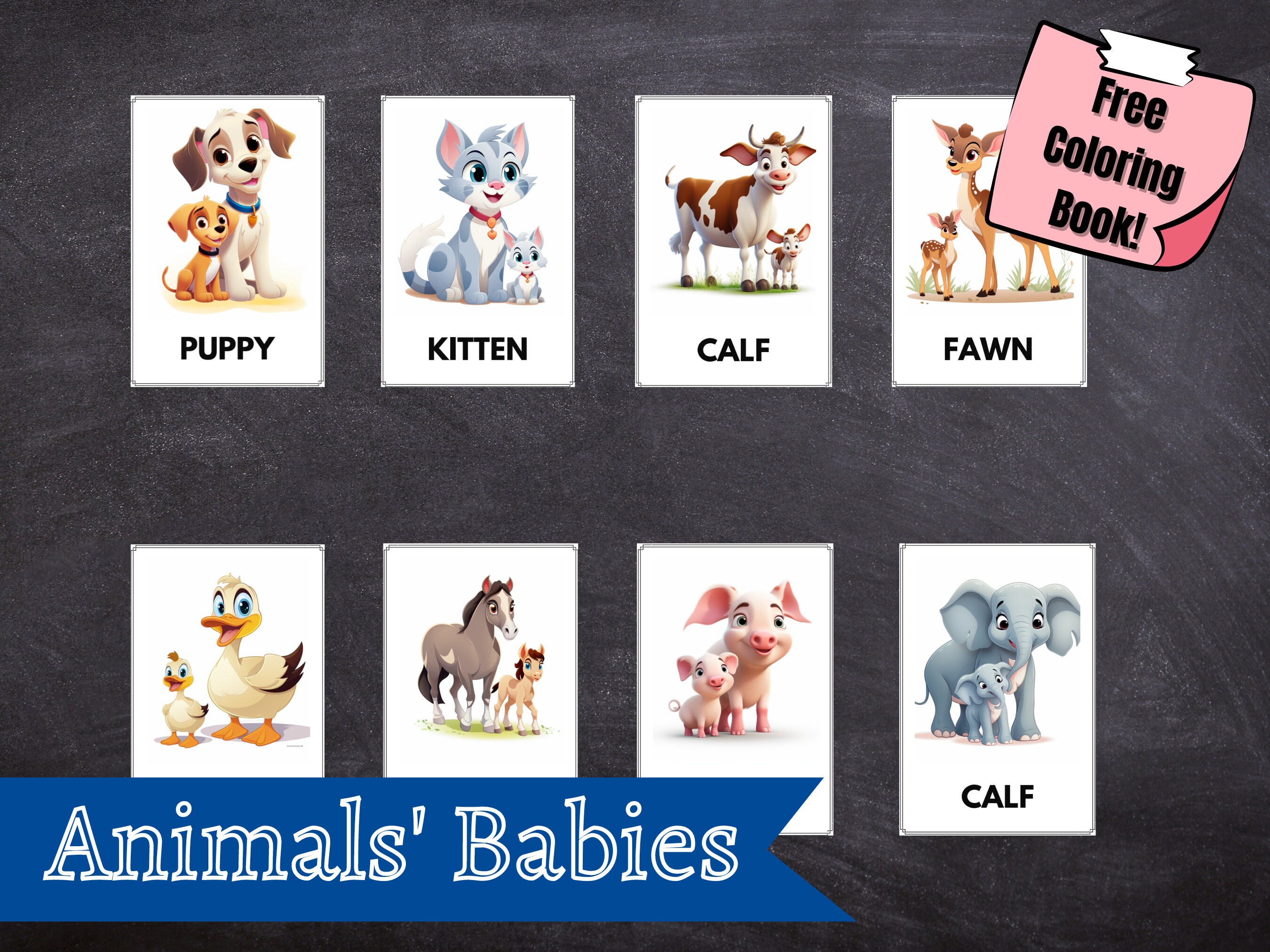 ANIMALS' BABIES (cartoon Pictures) *15 Montessori Cards -> Flash Cards ...