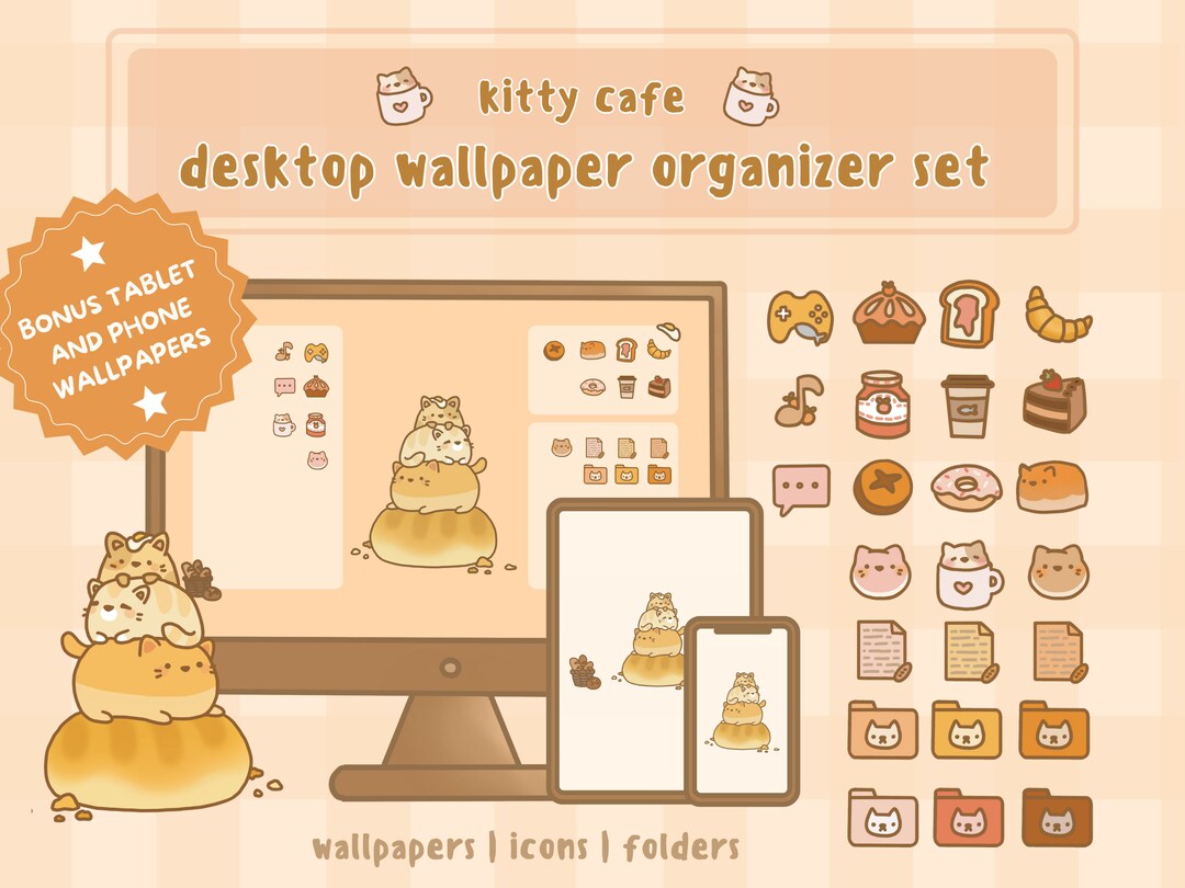 Kitty Cafe Computer Desktop Organizer Set | Cute Cozy Wallpaper ...
