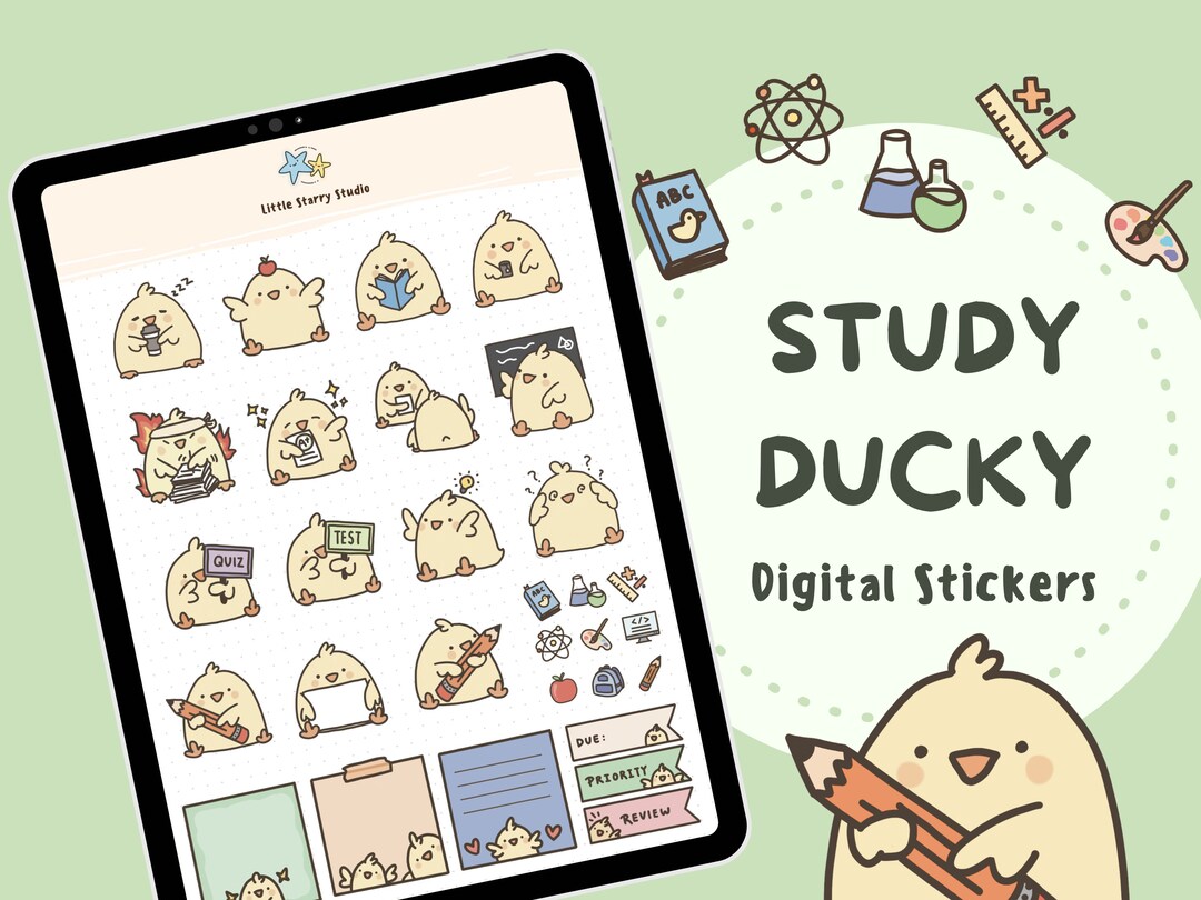 Cute Study Ducky Digital Stickers | Precropped Goodnotes Stickers for ...