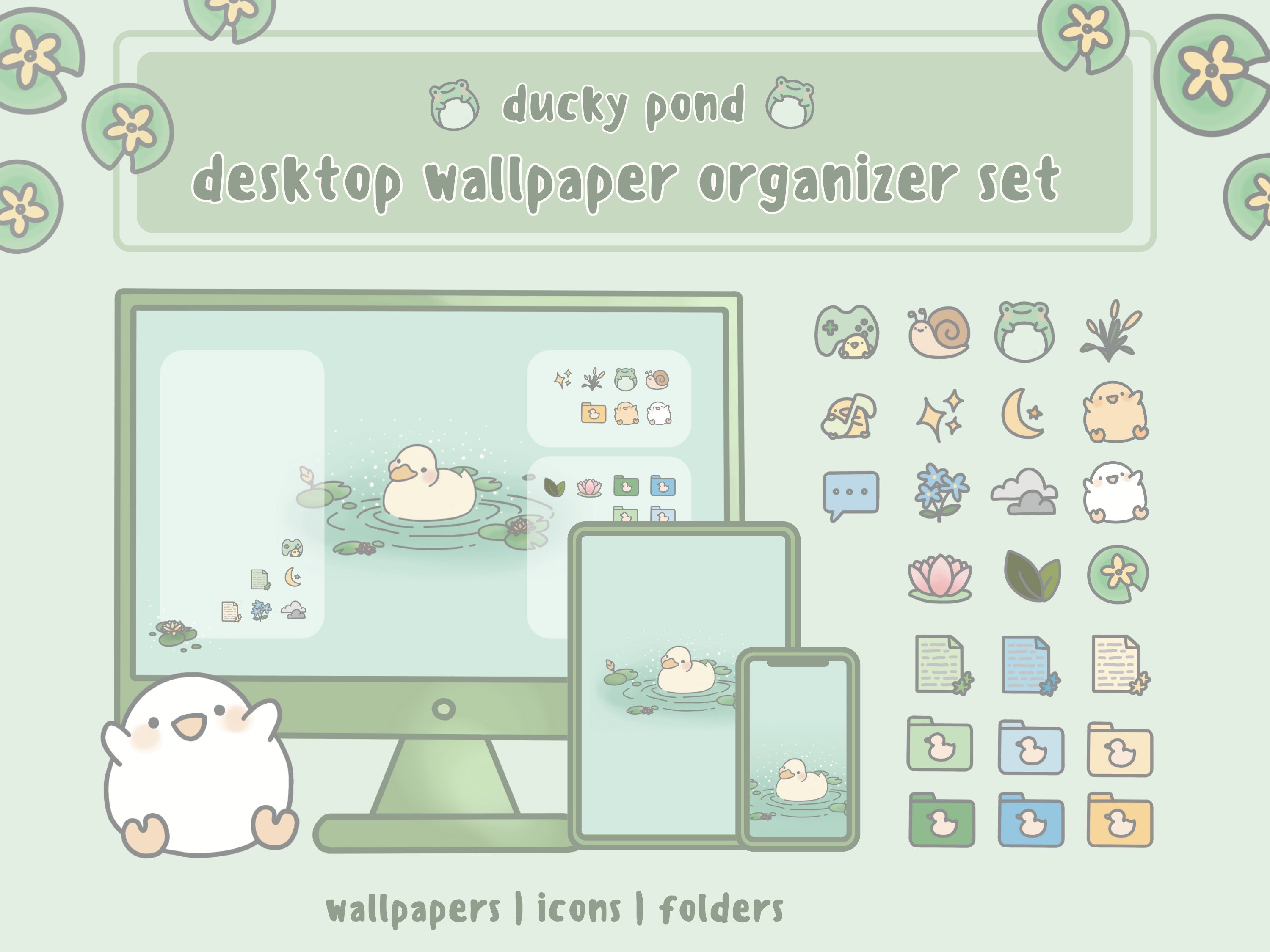 Ducky Pond Computer Desktop Organizer Set | Cute Aesthetic Wallpaper ...