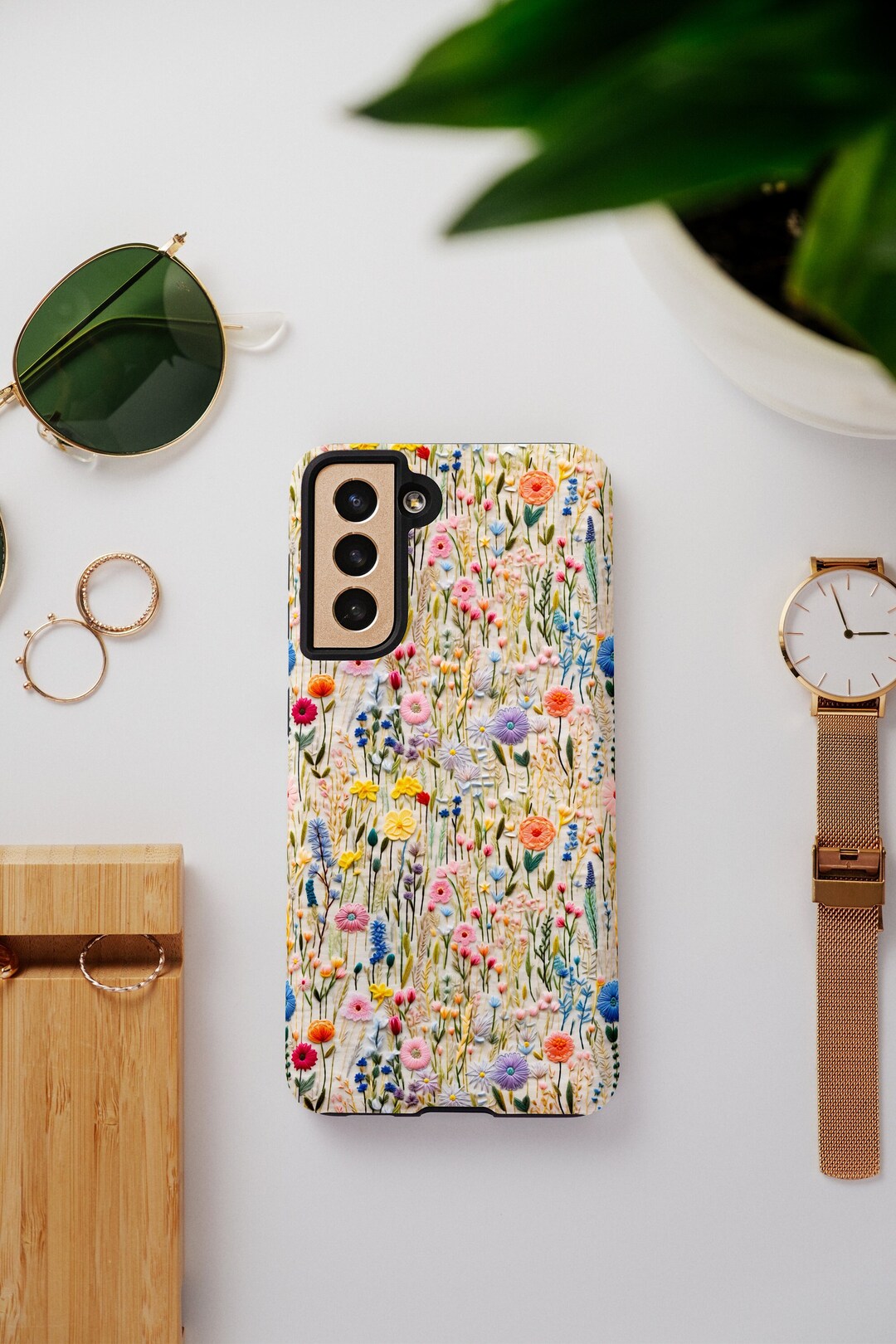 Tough Phone Case Beautiful Embroidered-look Wildflowers iPhone Samsung ...