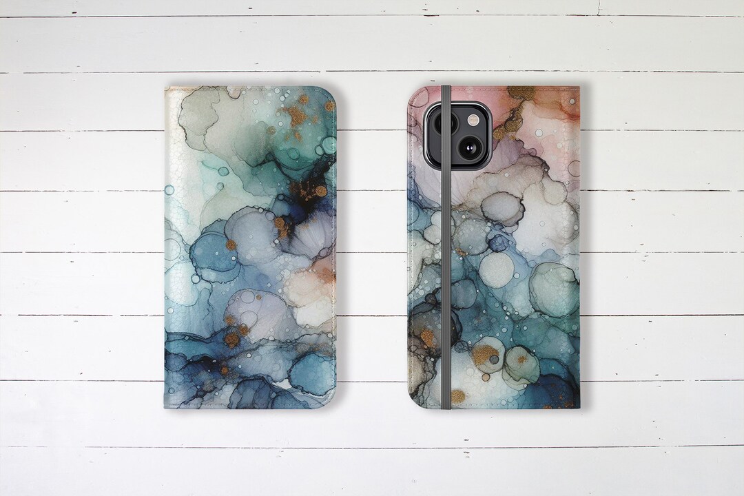Wallet Phone Case Beautiful Pastel Alcohol Paint With Credit Card Slots ...