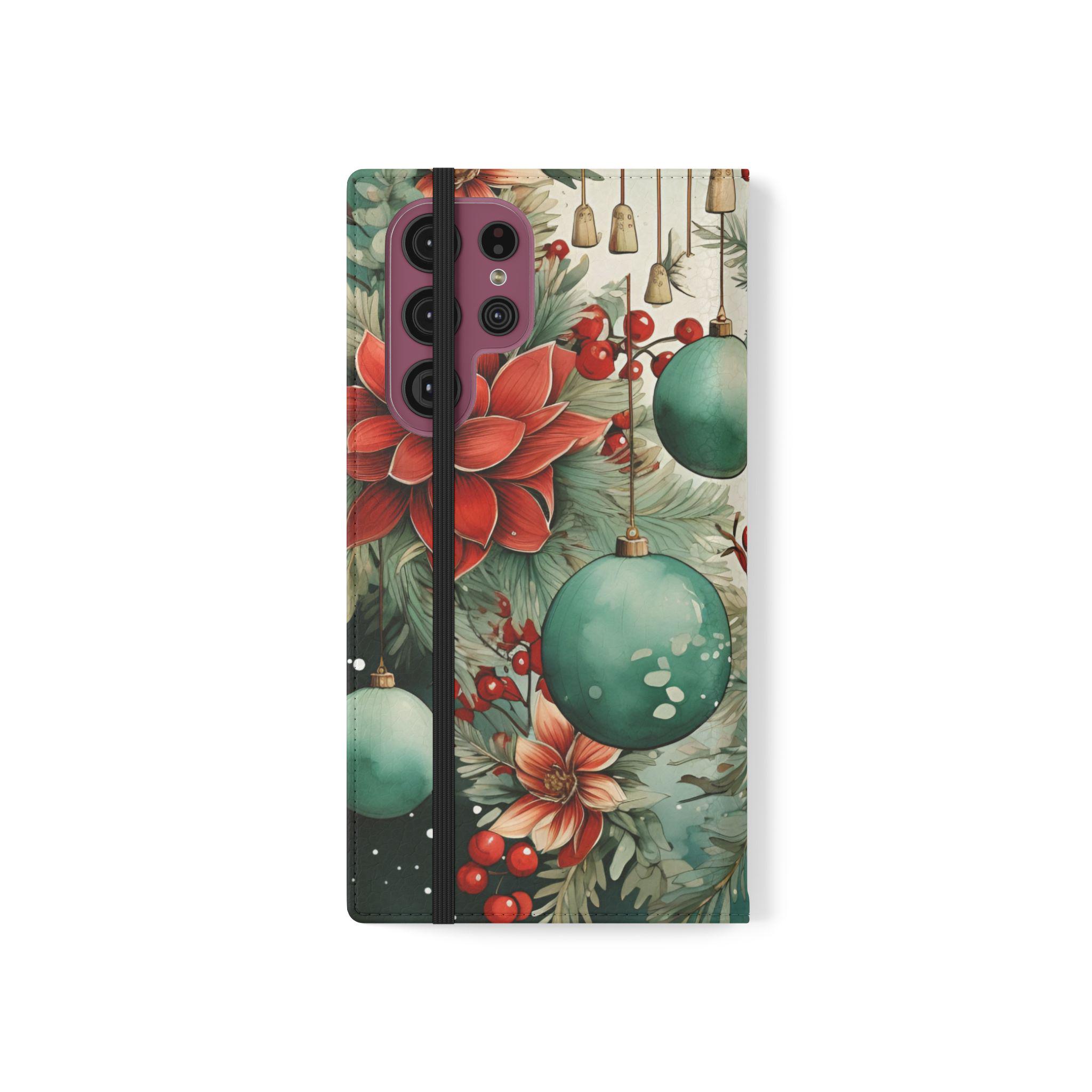 Christmas Poinsettias and Ornaments Wallet Phone Cases With Credit Card ...