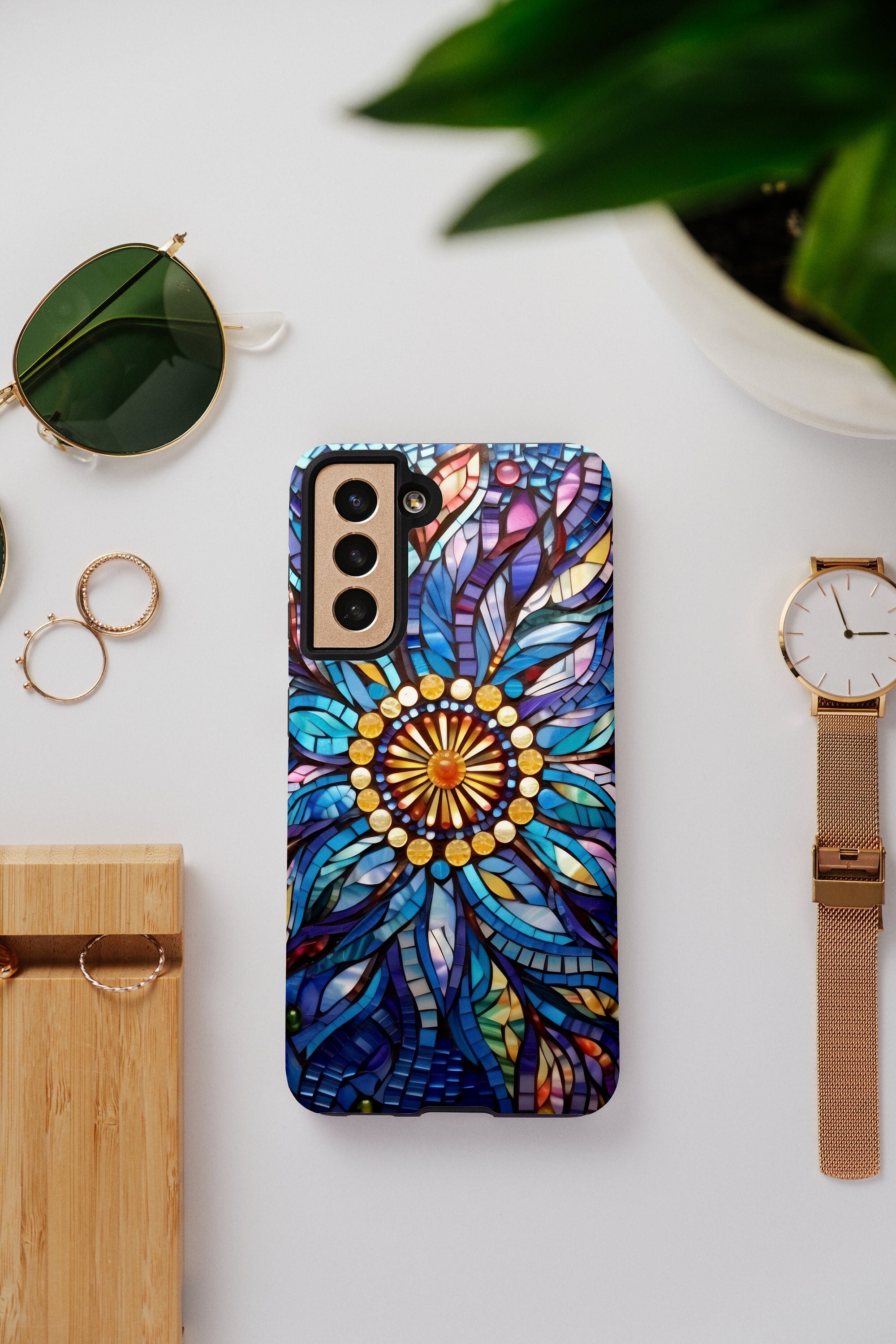 Blue Stained Glass Abstract Phone Case, iPhone Tough Phone Case ...