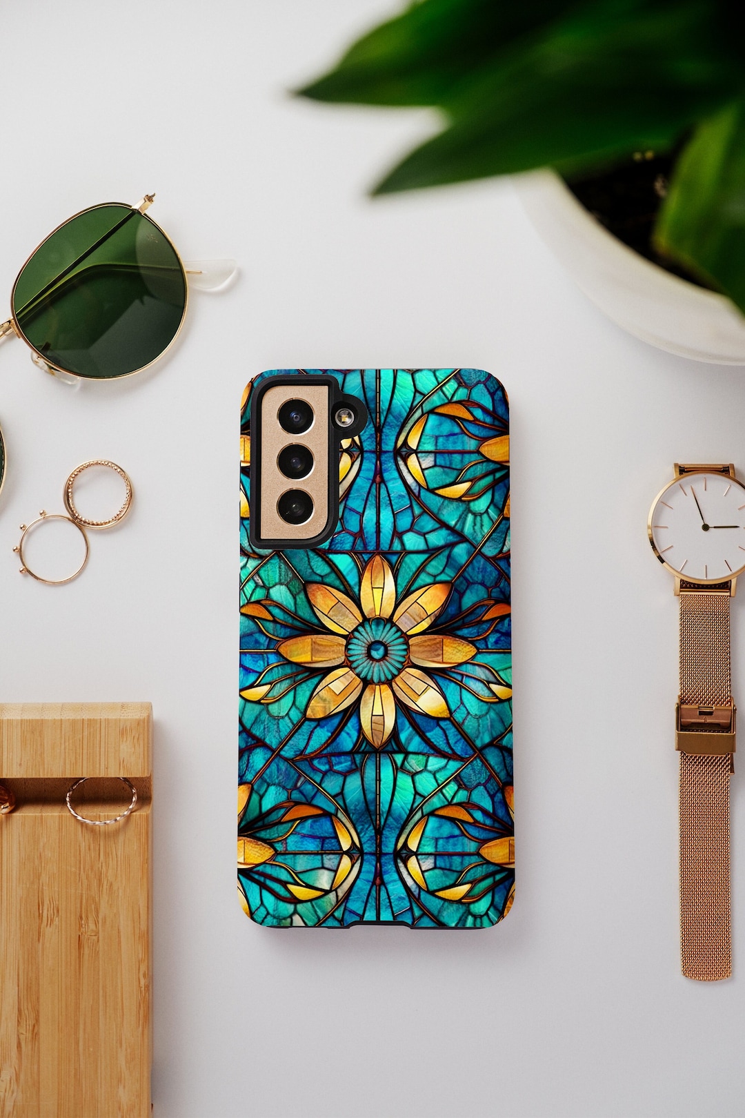 Teal Stained Glass Phone Case, iPhone Tough Phone Case, Samsung Galaxy ...