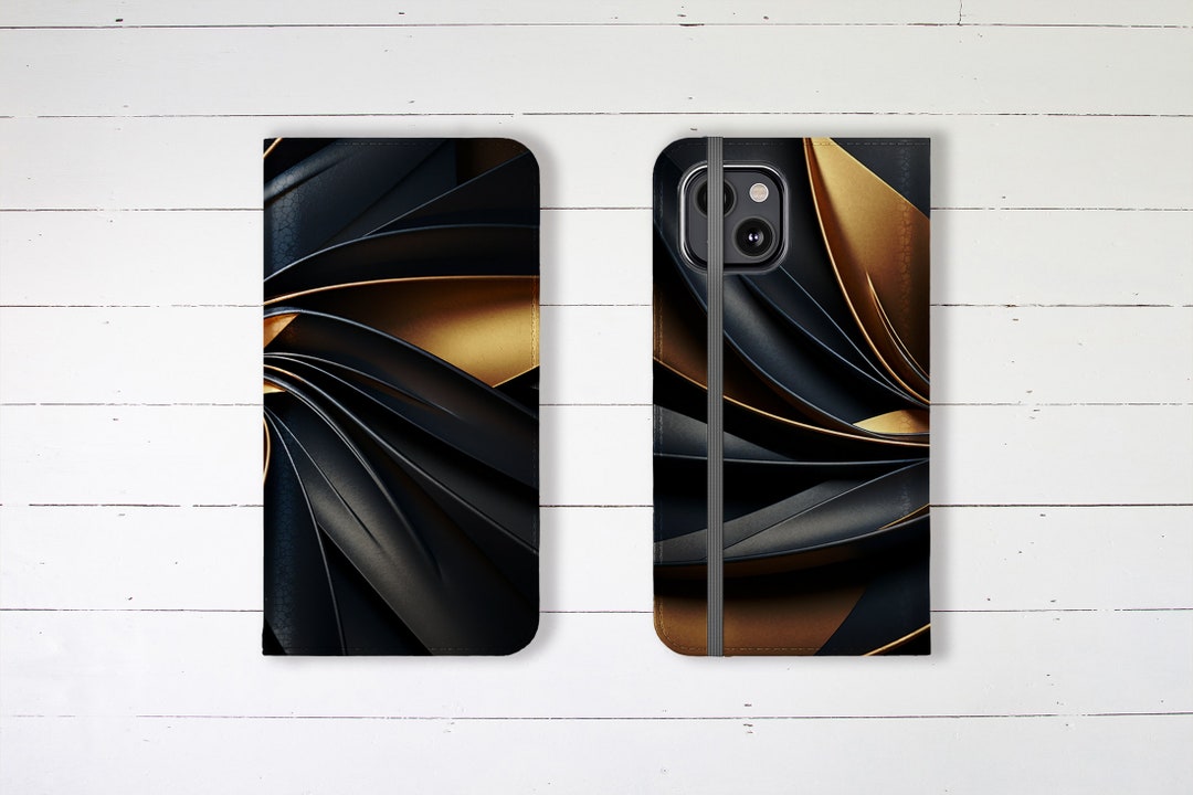 Black Abstract Wallet Case With Credit Card Slots and Stand, iPhone ...