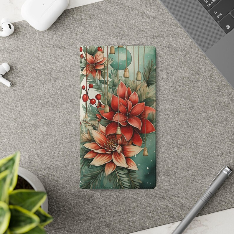 Christmas Poinsettias and Ornaments Wallet Phone Cases With Credit Card ...