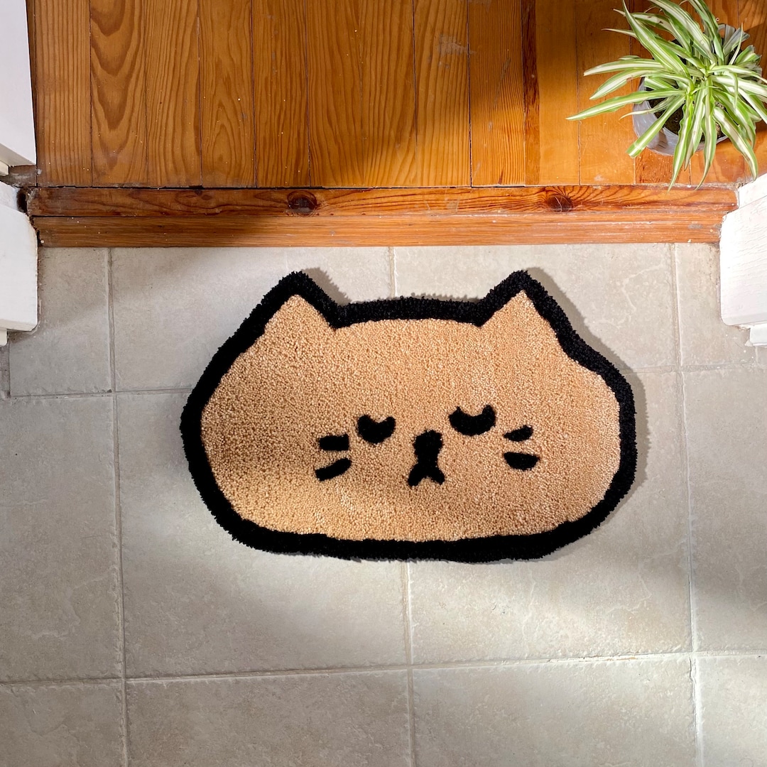 Gift for Cat Parents, Handmade Tufted Rug, Living Room Decor, Cute Cat ...