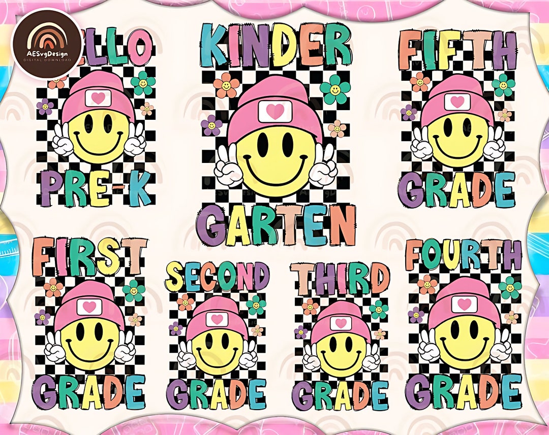 7 Retro Smiley Grade Png Bundle Back to School Png Bundle - Etsy