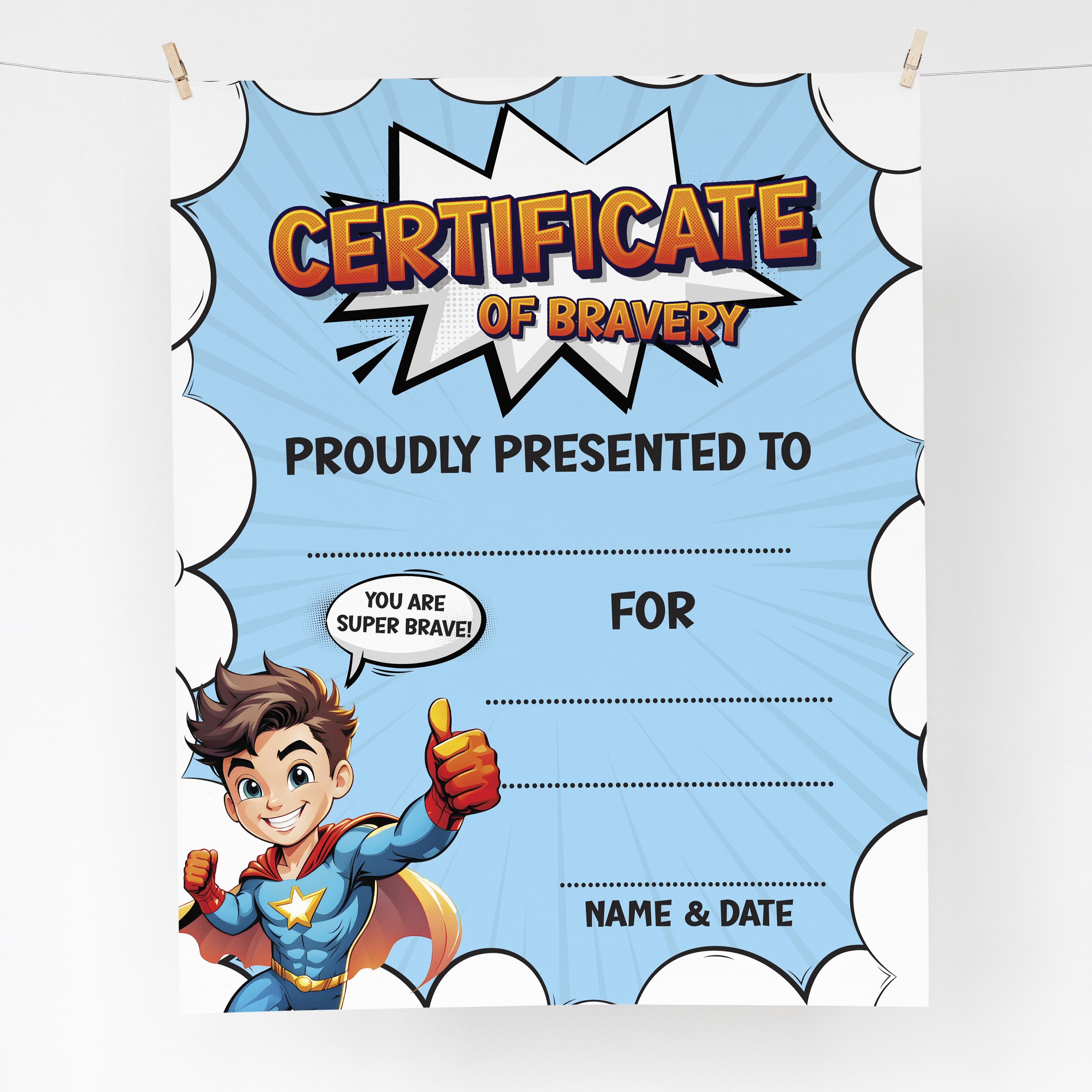 Certificate of Bravery With Superhero, Comic Style Diploma of ...