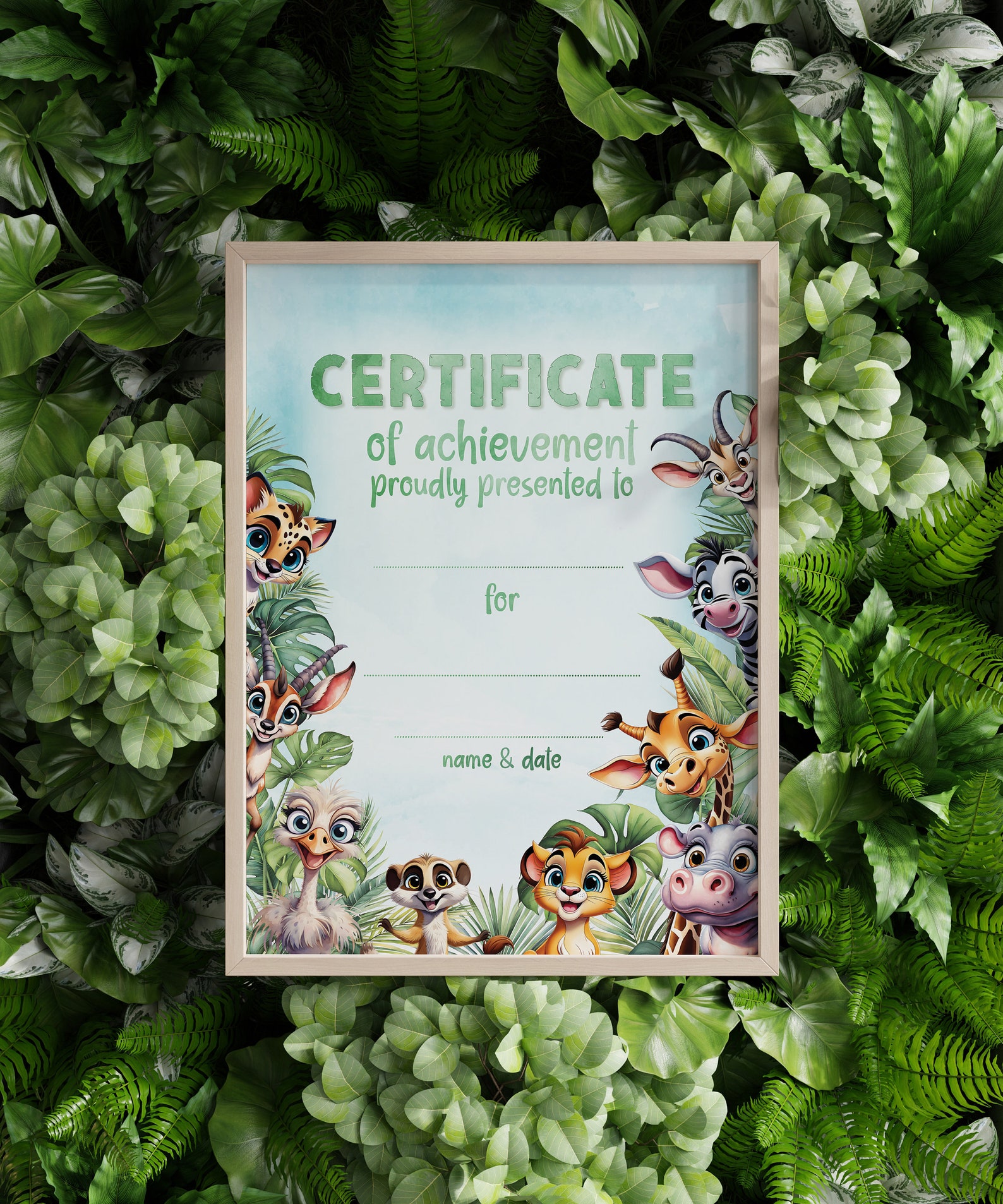 Certificate of Achievement for Kids, Safari Animals, Certificate of ...