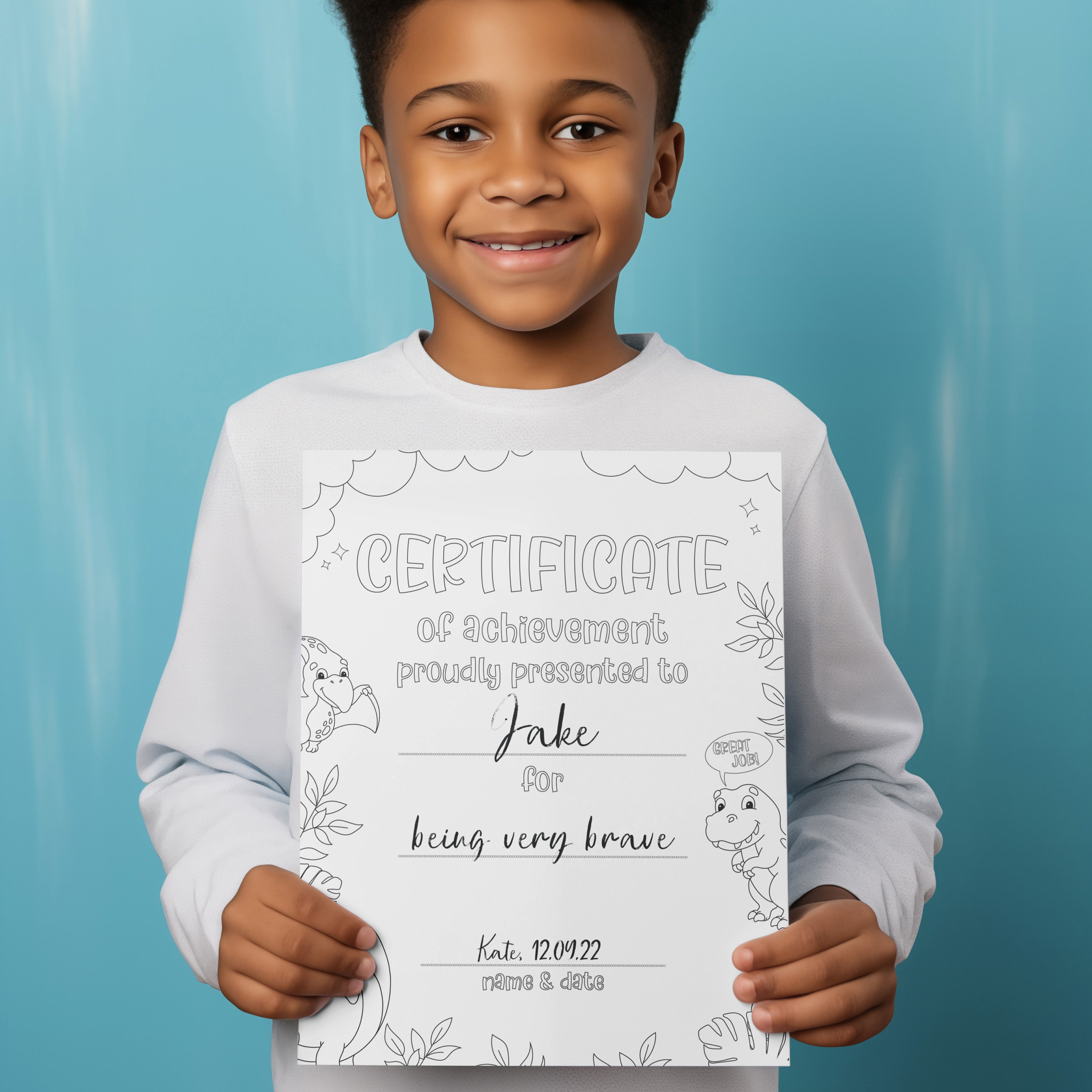 Certificate of Achievement for Kids, Coloring Dinosaur, Certificate of ...