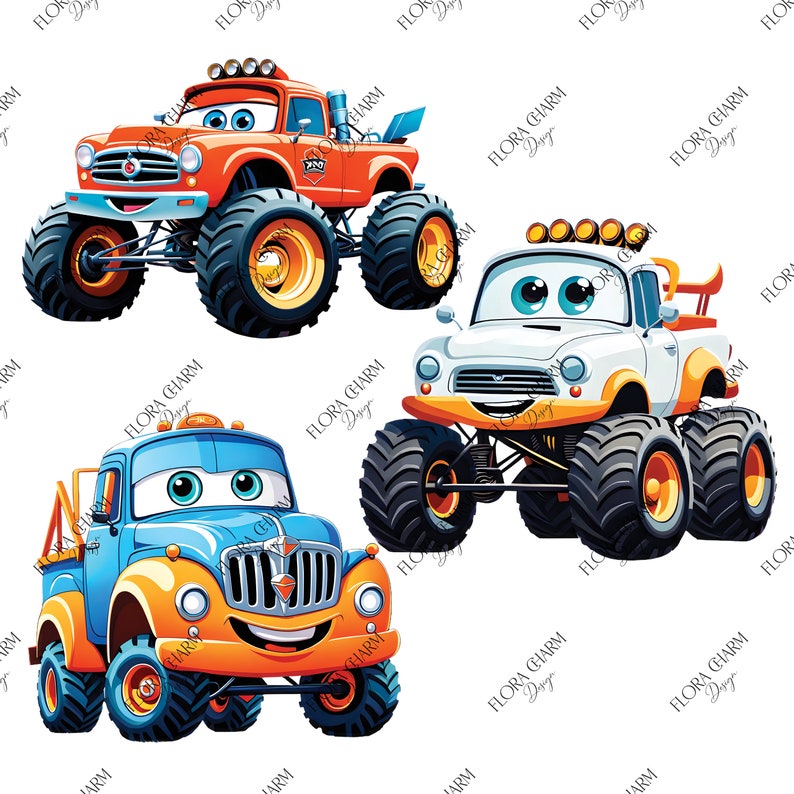 Monster Truck Clipart, Cute off Road Cars PNG, Cartoon Monster Cars for ...