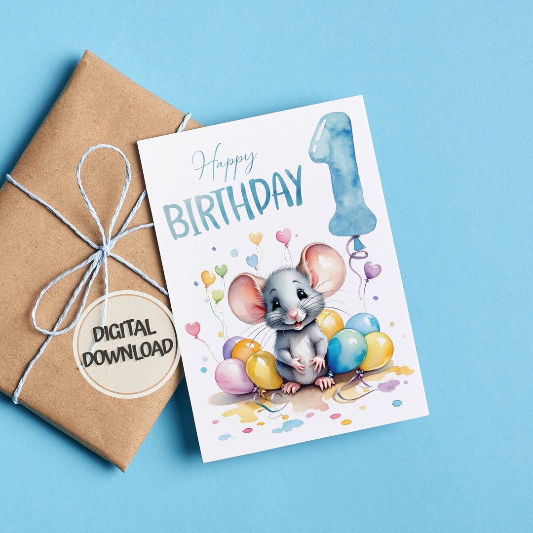 Happy First Birthday Card, Printable Card, for Baby Boy, Baby Girl ...