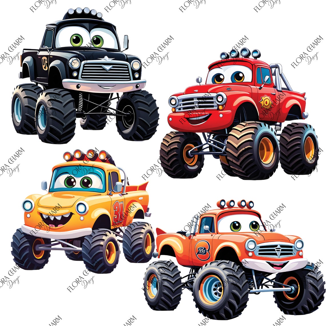 Monster Truck Clipart, Cute off Road Cars PNG, Cartoon Monster Cars for ...