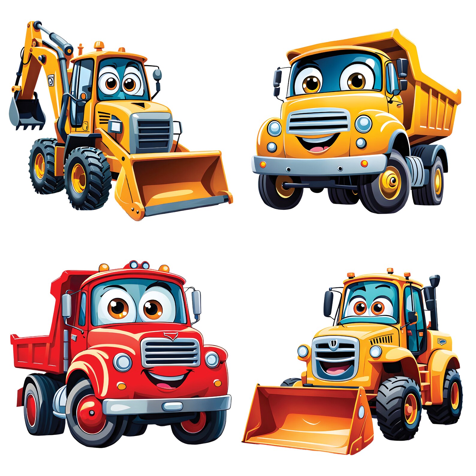 Construction Vehicles Clipart, Excavator, Bulldozer, Cement Mixer, Dump ...
