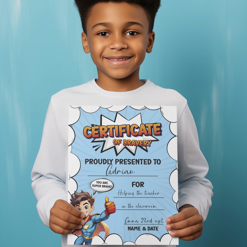 Certificate of Bravery With Superhero, Comic Style Diploma of ...