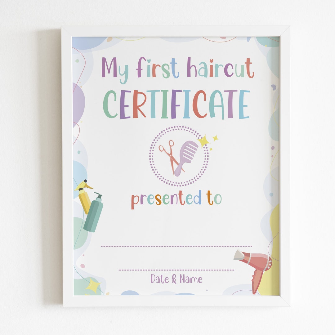 Printable Certificate of First Haircut for Toddler, Diploma Template ...