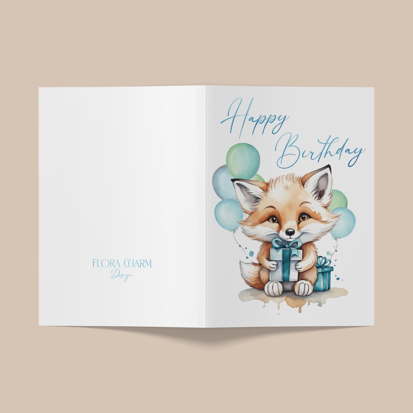Printable Happy Birthday Card With Cute Baby Fox Holding Gift - Etsy