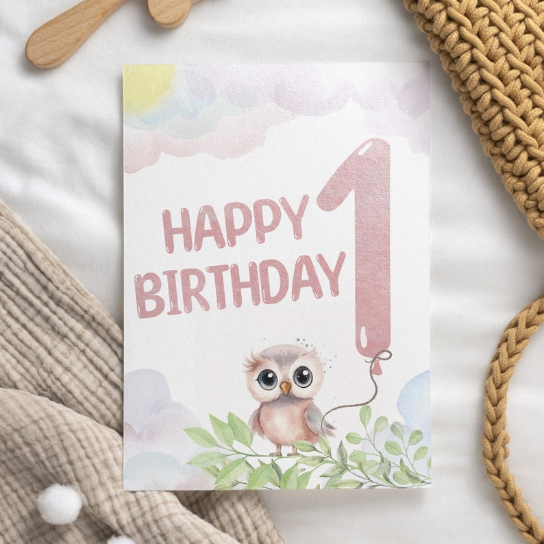 Happy Birthday Card 1st Birthday Baby Girl Instant Digital - Etsy