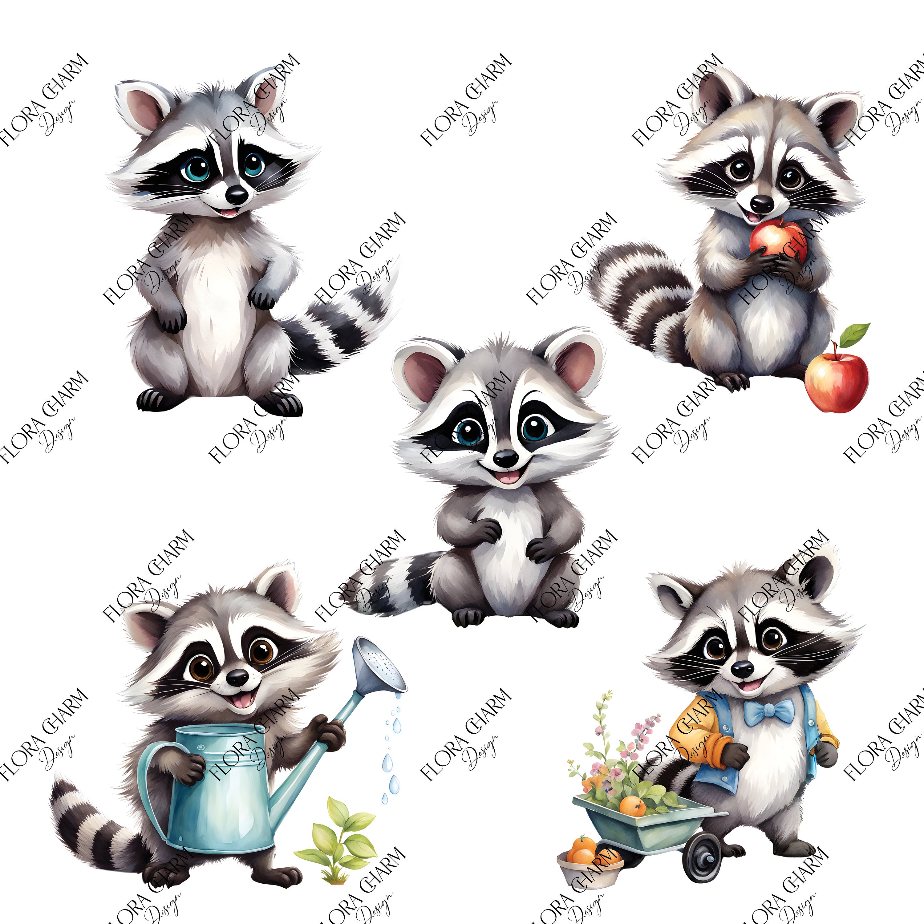 Watercolor Raccoon PNG Bundle, Transparent Background, Digital Download ...