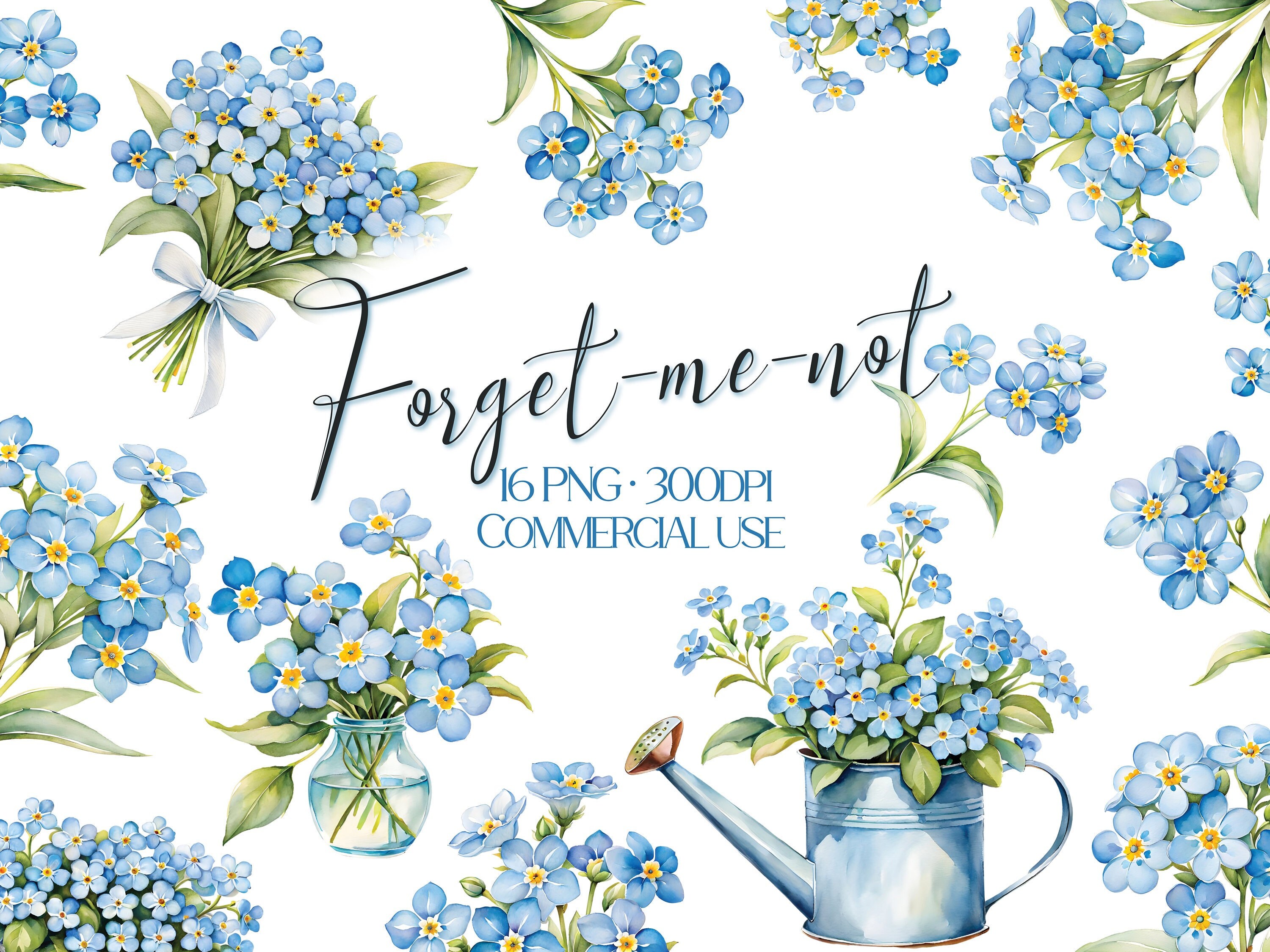 Watercolor Forget-me-not Clipart, Blue Wildflowers Bouquet, Summer ...