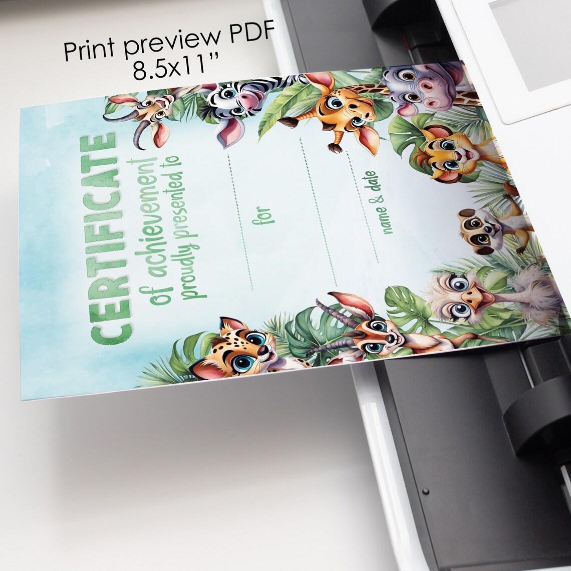 Certificate of Achievement for Kids, Safari Animals, Certificate of ...