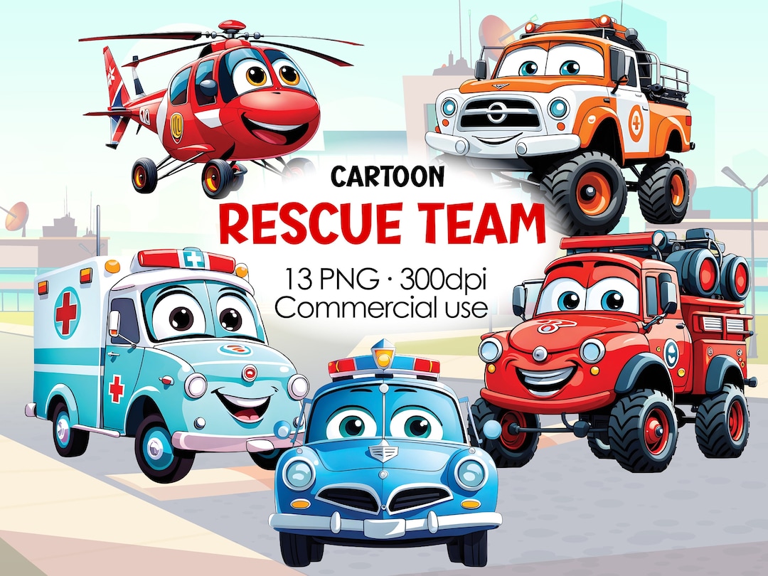 Rescue Team Clipart, Fire Truck, Police Car, Helicopter, Ambulance ...