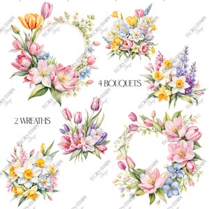 Spring Flowers Clipart Bundle, Daffodils, Tulips, Hyacinths PNG ...