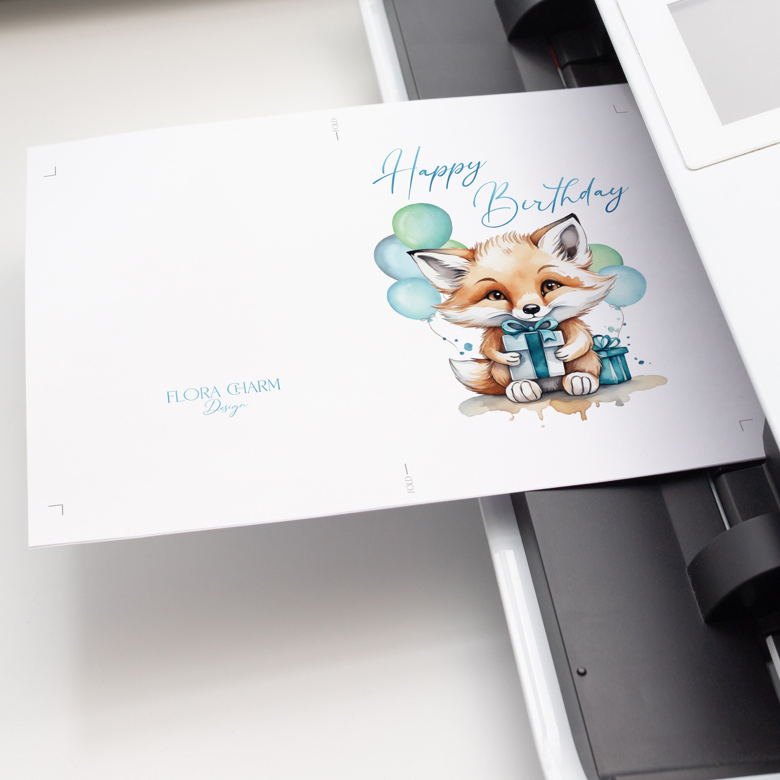 Printable Happy Birthday Card With Cute Baby Fox Holding Gift - Etsy
