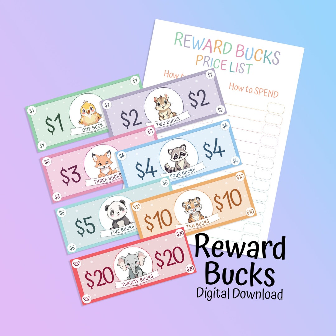 Reward Bucks Printable Play Money for Kids Reward Chart - Etsy