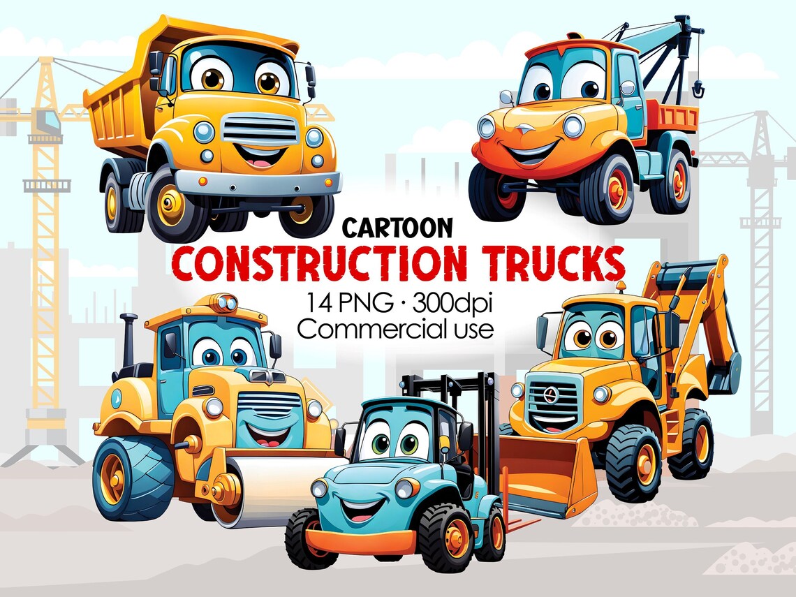 Construction Vehicles Clipart, Excavator, Bulldozer, Cement Mixer, Dump ...