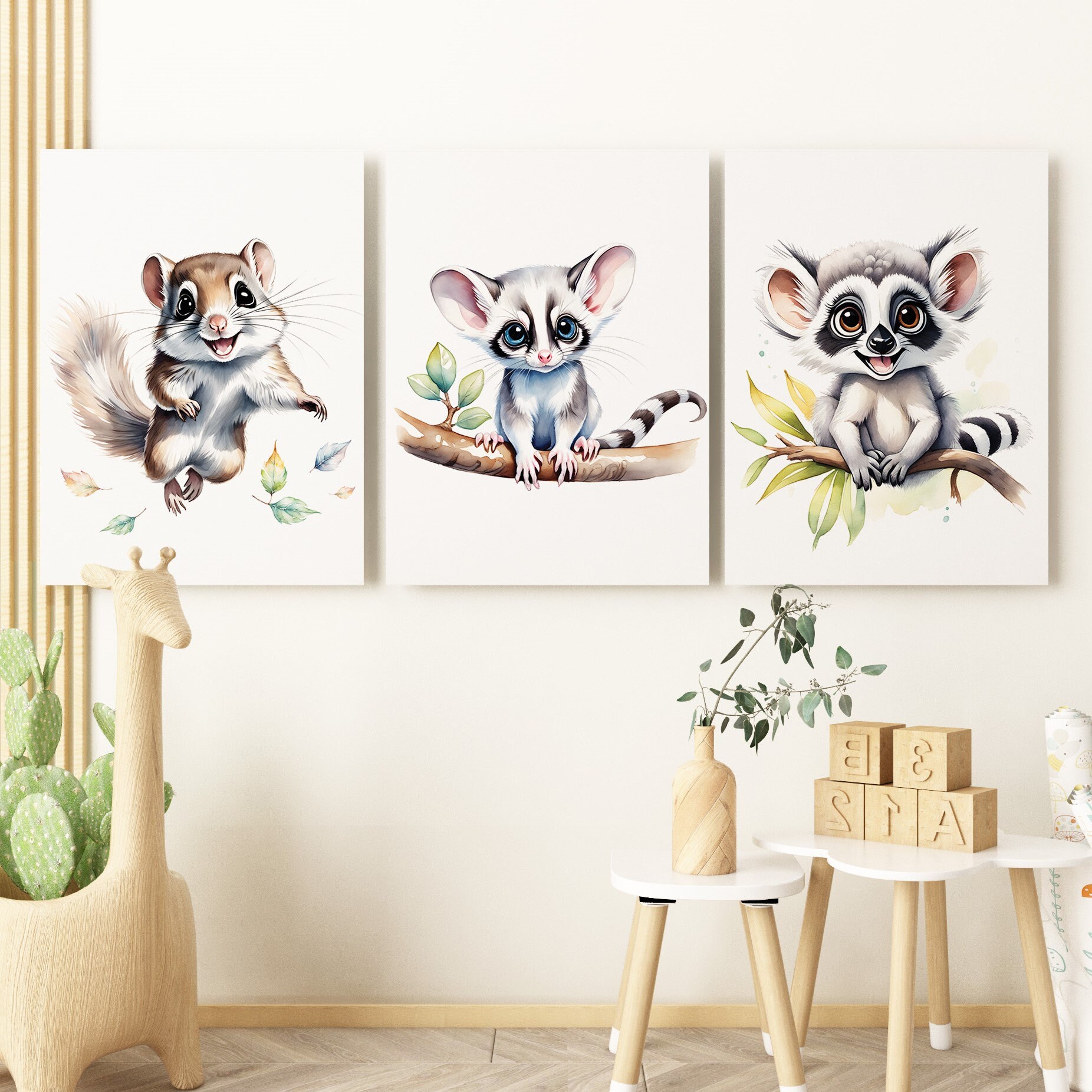 Printable Cute Animals Wall Art for Nursery Poster Set of 3 - Etsy