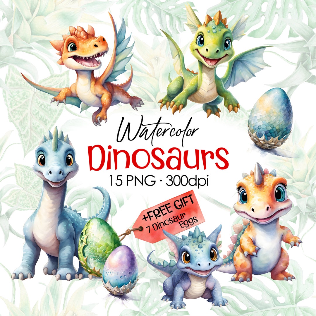 Watercolor Dinosaurs PNG, Digital Download, Cute Dino Baby Clipart ...