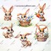 Easter Bunnies Clipart Bundle, Cute Spring Rabbit PNG, Flowers Basket ...