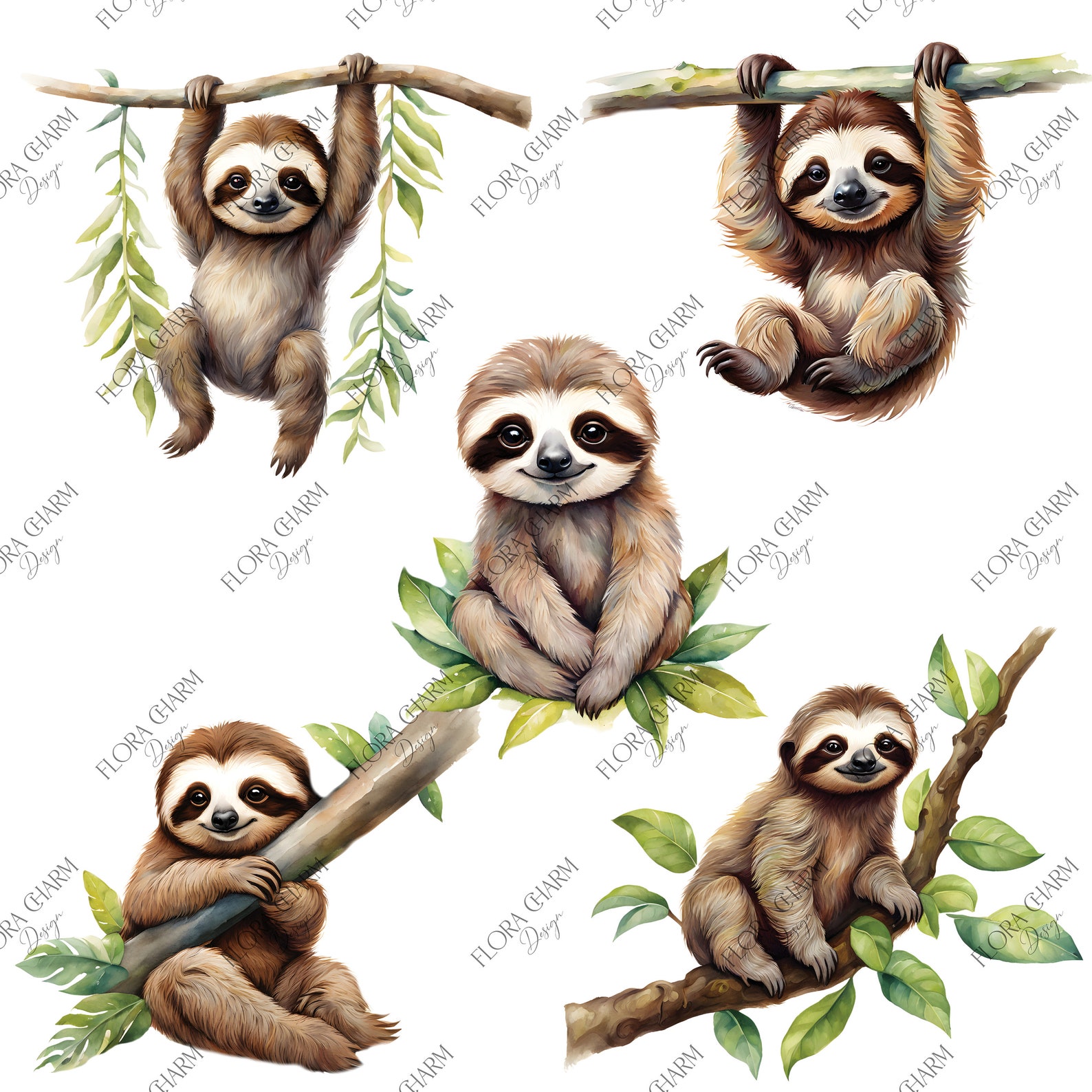 Watercolor Sloth Clipart, Stretching Yoga Sloths PNG, High Quality ...