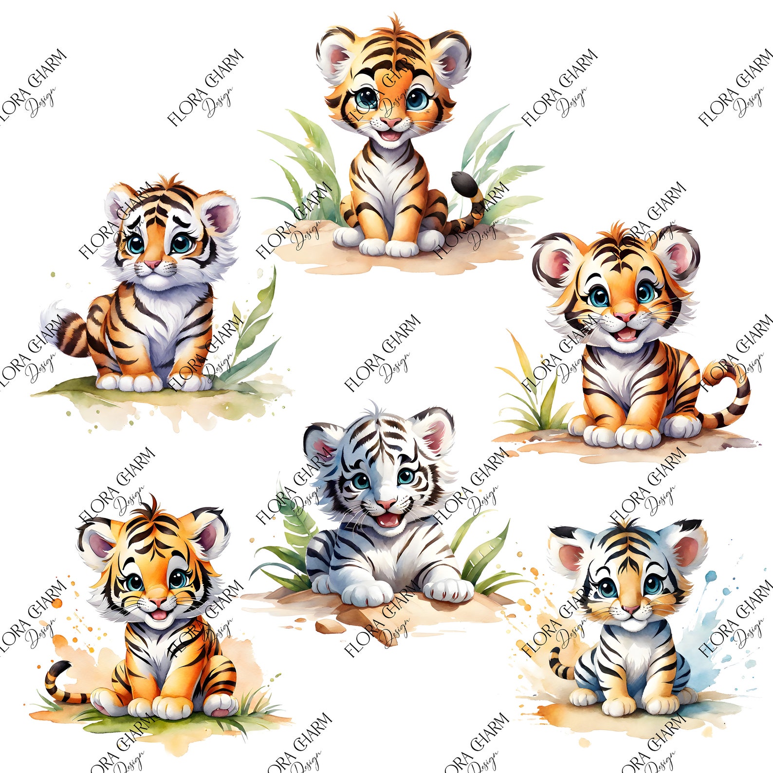 Watercolor Baby Tiger PNG, Digital Download, Cute Clipart, Transparent ...
