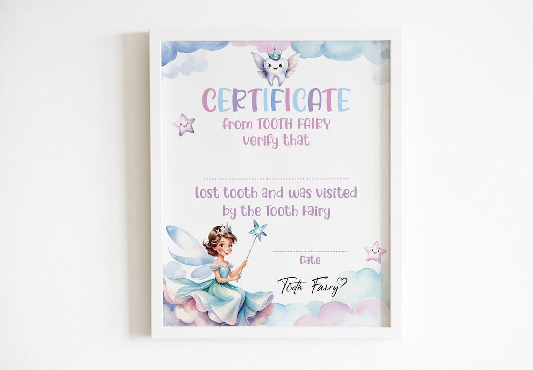 Printable Tooth Fairy Certificate for Girls, First Tooth Loss, Pastel ...