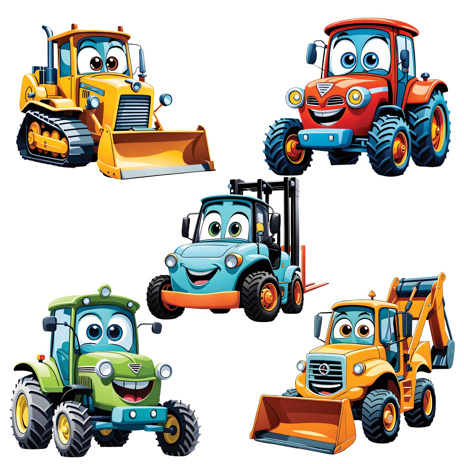 Construction Vehicles Clipart, Excavator, Bulldozer, Cement Mixer, Dump ...
