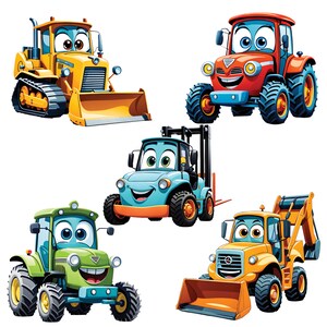 Construction Vehicles Clipart, Excavator, Bulldozer, Cement Mixer, Dump ...