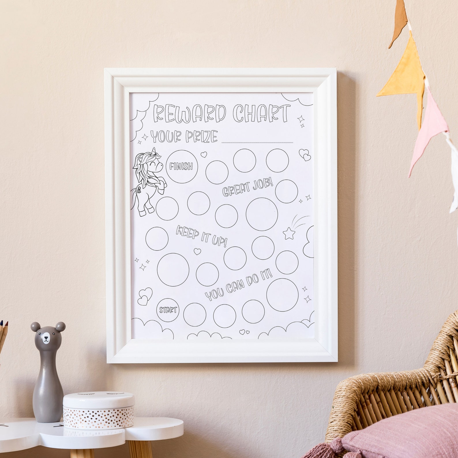Coloring Printable Chore Chart With Unicorn, Hearts and Stars, Reward ...